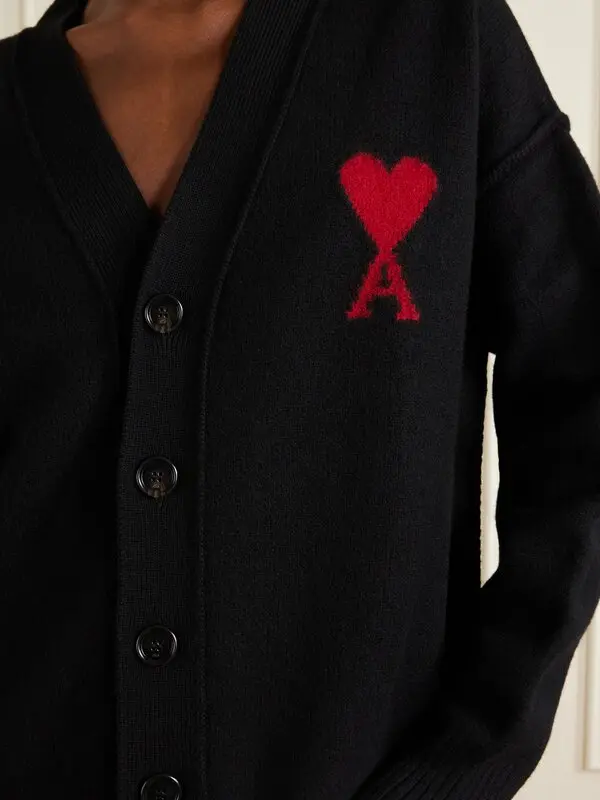 AMI Paris Intarsia Merino Wool Cardigan