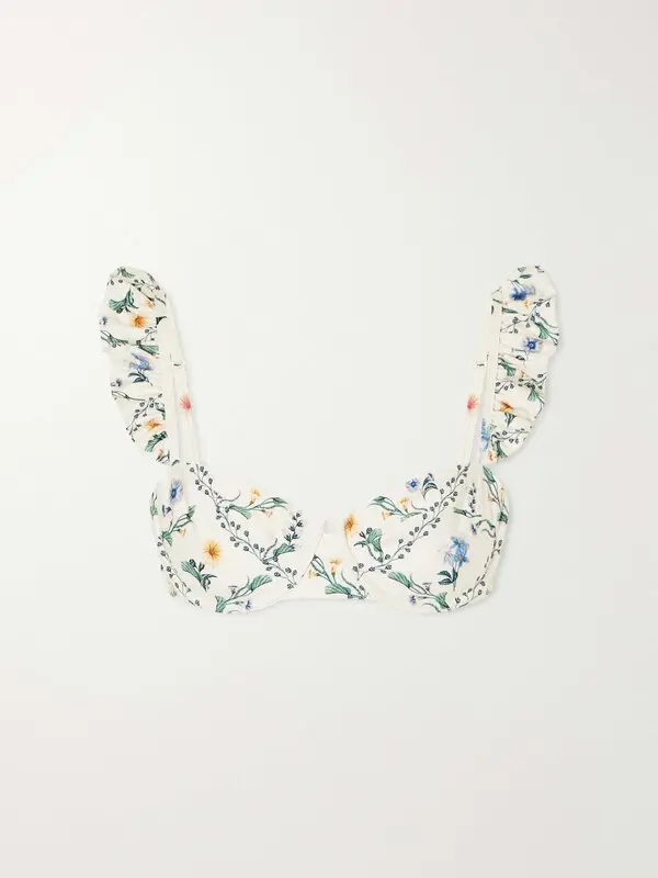 Agua Bendita Kiwi Brisa Floral-print Bikini Top - Cream