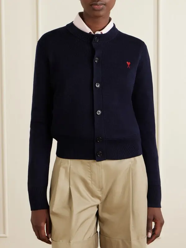 AMI Paris Embroidered Wool Cardigan