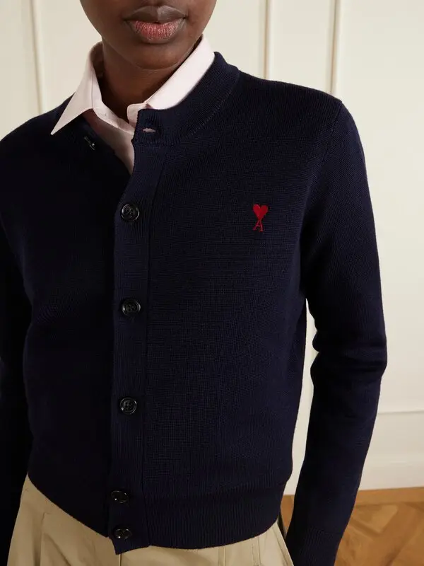 AMI Paris Embroidered Wool Cardigan