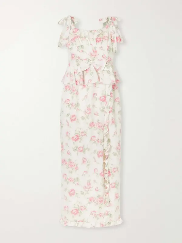 Alessandra Rich Ruffled Floral-print Silk Dress - Pink