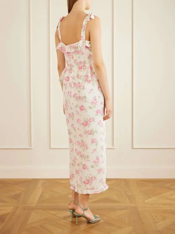 Alessandra Rich Ruffled Floral-print Silk Dress