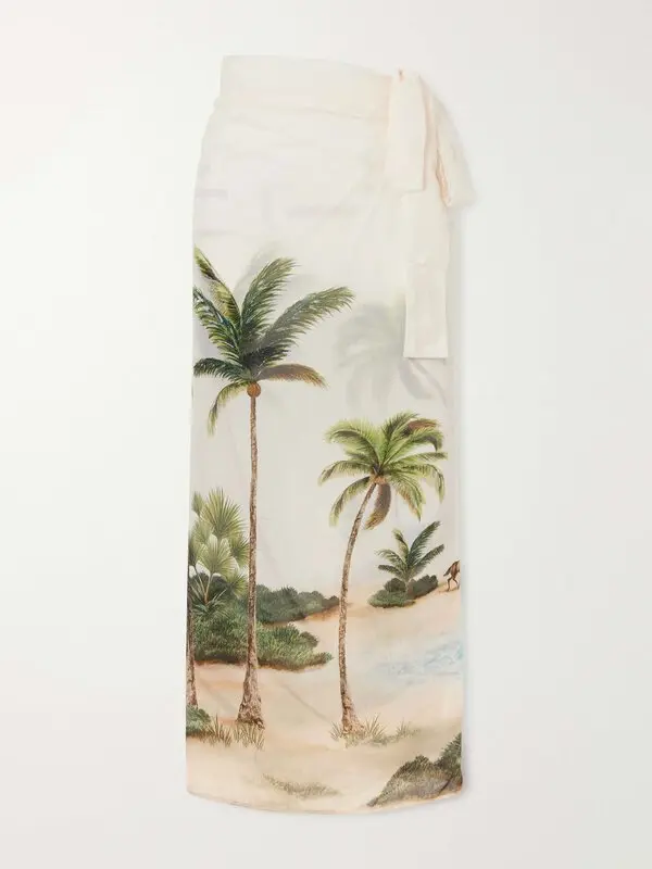 Agua Bendita Lavanda Arena Cotton And Silk Blend Pareo - Cream
