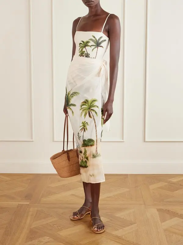 Agua Bendita Lavanda Arena Cotton And Silk Blend Pareo - Neutrals