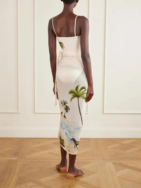 Agua Bendita Lavanda Arena Cotton And Silk Blend Pareo - Neutrals
