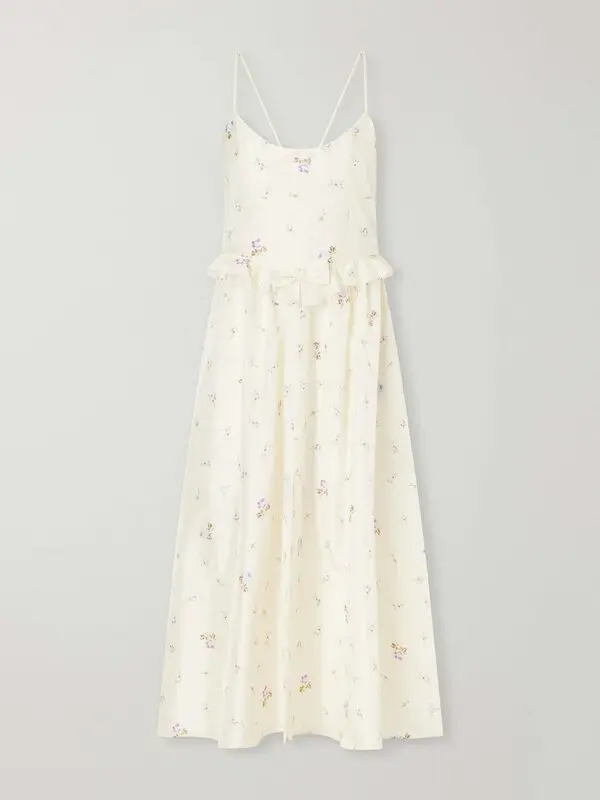 Alessandra Rich Floral-print Silk-taffeta Midi Dress - White