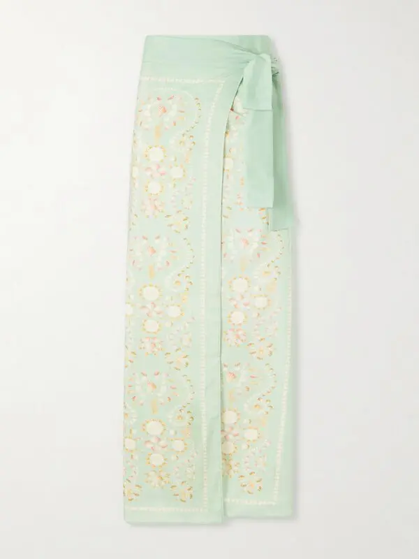 Agua Bendita Lavanda Playa Printed Cotton And Silk-blend Voile Coverup - Green