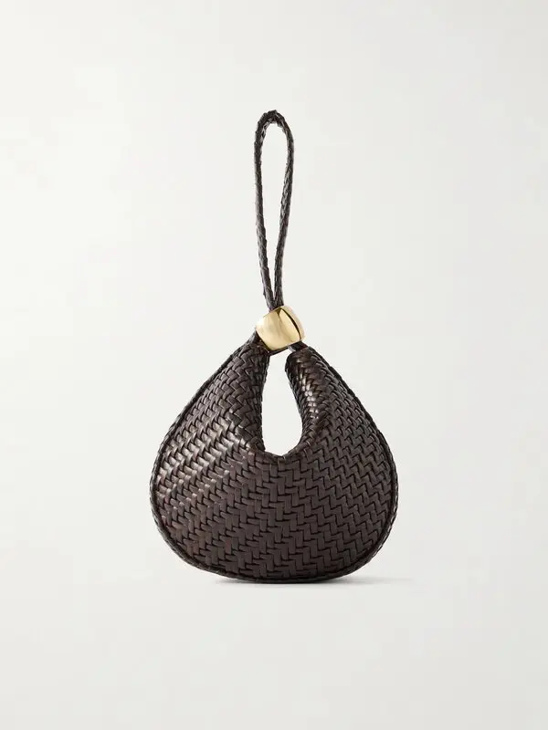 AMANU Zambia Woven Leather Clutch Bag With Gold-tone Clasp - Brown