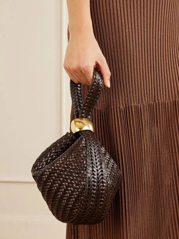 AMANU Zambia Woven Leather Clutch Bag With Gold-tone Clasp - Brown