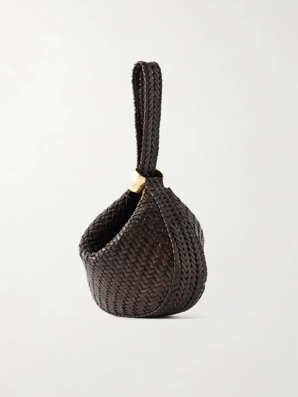 AMANU Zambia Woven Leather Clutch Bag With Gold-tone Clasp - Brown