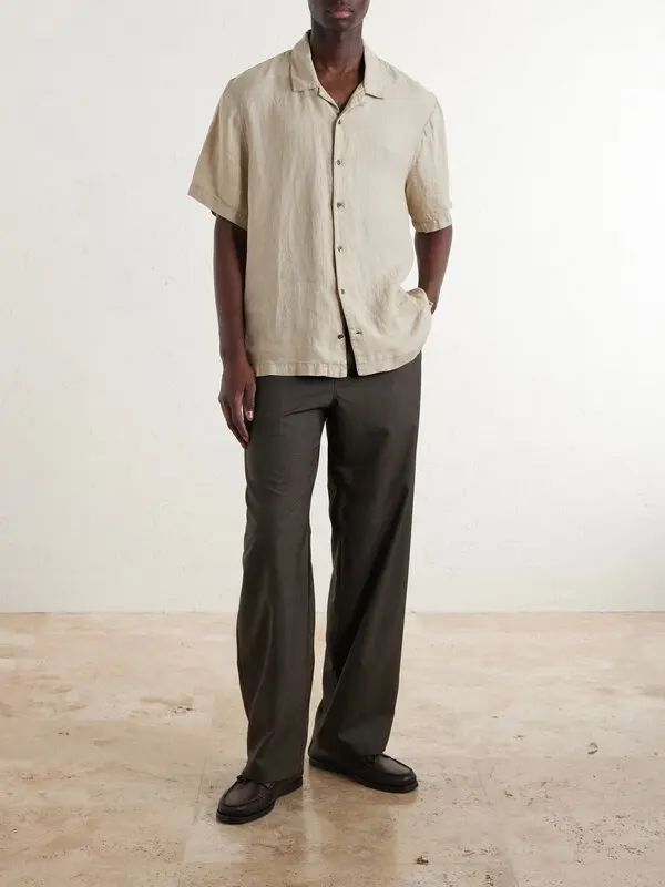 JAMES PERSE Convertible-collar Linen Shirt - Neutrals