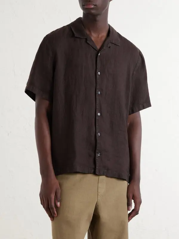 JAMES PERSE Convertible-collar Linen Shirt - Brown