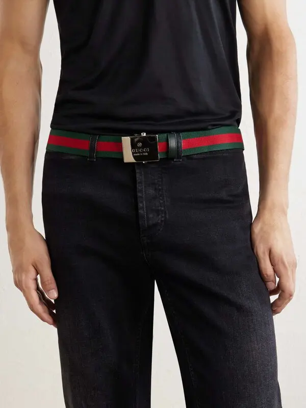 Gucci 3.5cm Striped Woven Belt