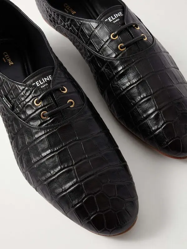 Celine Croc-effect Leather Oxford Shoes