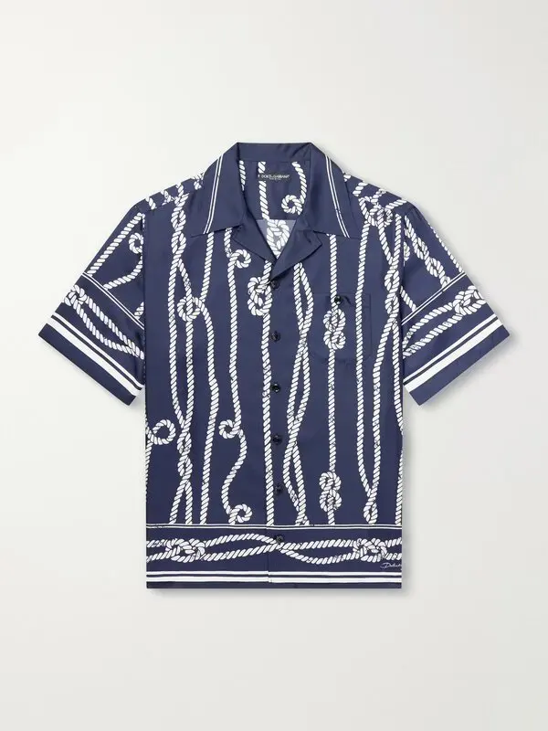 Dolce & Gabbana Marina Camp-collar Printed Silk-twill Shirt - Blue