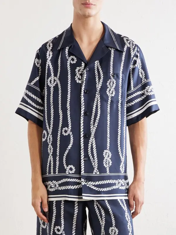 Dolce & Gabbana Marina Camp-collar Printed Silk-twill Shirt - Blue