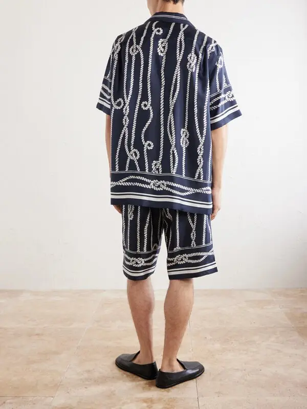 Dolce & Gabbana Marina Camp-collar Printed Silk-twill Shirt - Blue