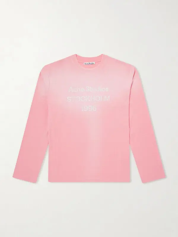 Acne Studios Edden U 1996 Logo-print Distressed Cotton And Hemp-blend T-shirt - Pink
