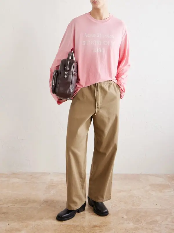 Acne Studios Edden U 1996 Logo-print Distressed Cotton And Hemp-blend T-shirt - Pink