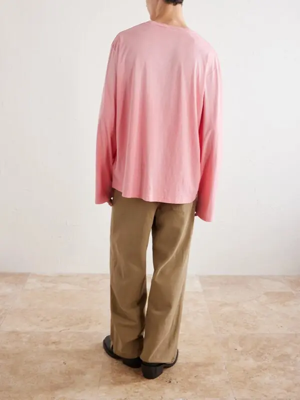 Acne Studios Edden U 1996 Logo-print Distressed Cotton And Hemp-blend T-shirt - Pink