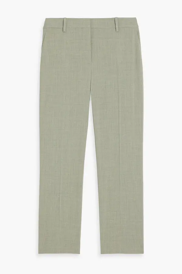 Theory Treeca Cropped Wool-blend Slim-leg Pants - Grey Green