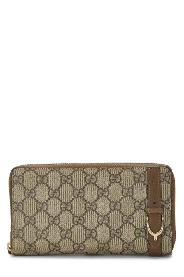Gucci Gg Supreme Canvas Nice Zip Around Wallet - Brown