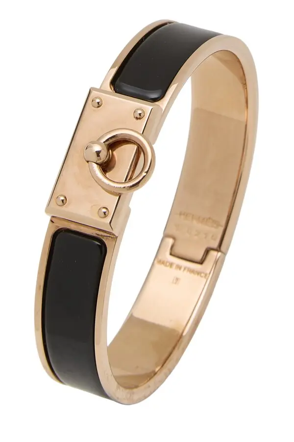 Hermès Rose Gold Clic Anneau Bracelet - Black