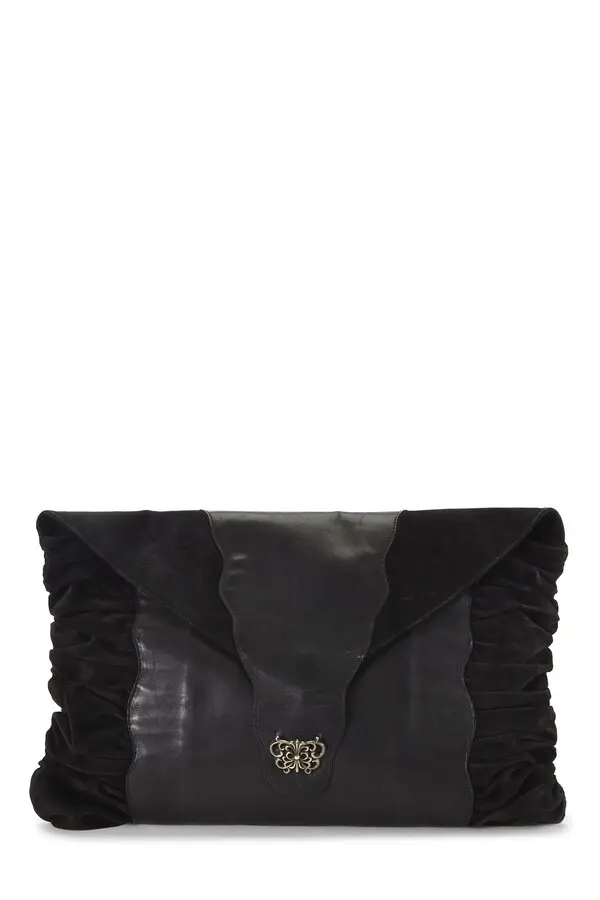 Chrome Hearts Leather Fleur-de-lis Clutch - Black