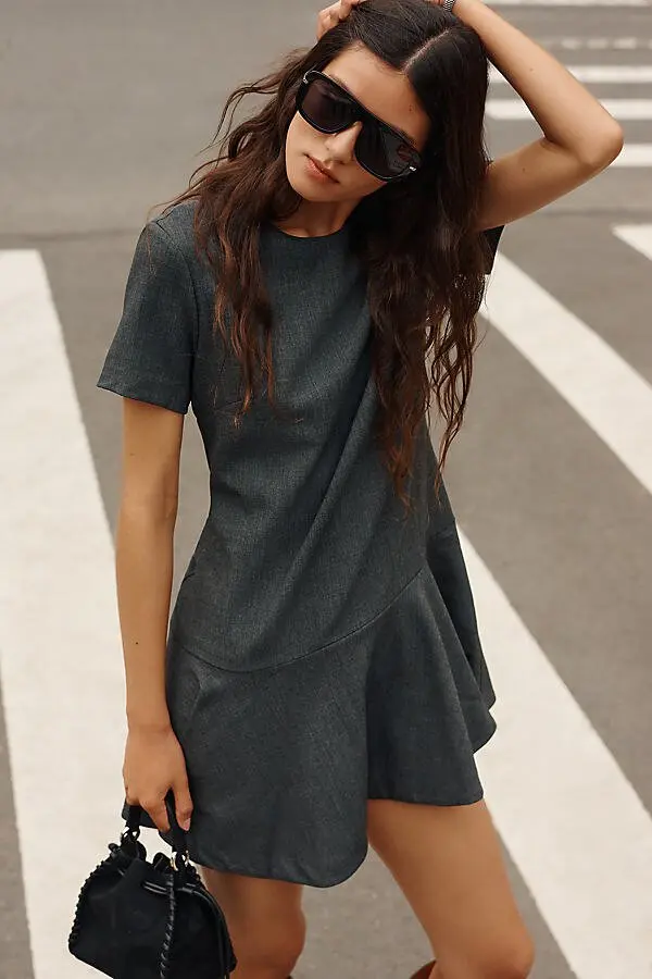 Maeve Drop-waist Mini Swing Dress - Dark Grey
