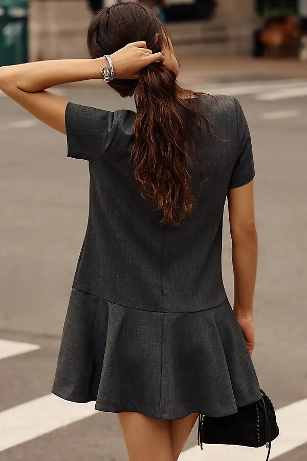Maeve Drop-waist Mini Swing Dress - Dark Grey