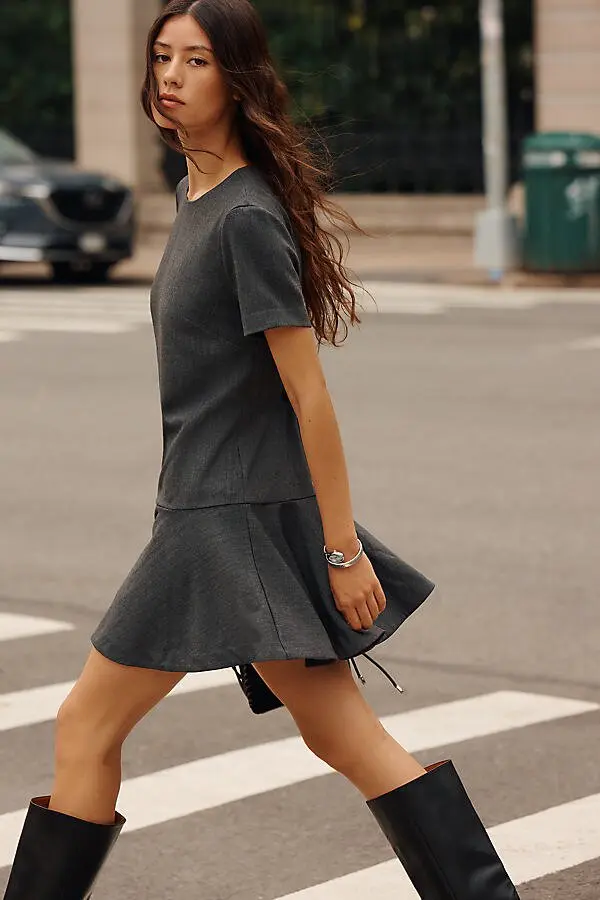 Maeve Drop-waist Mini Swing Dress - Dark Grey