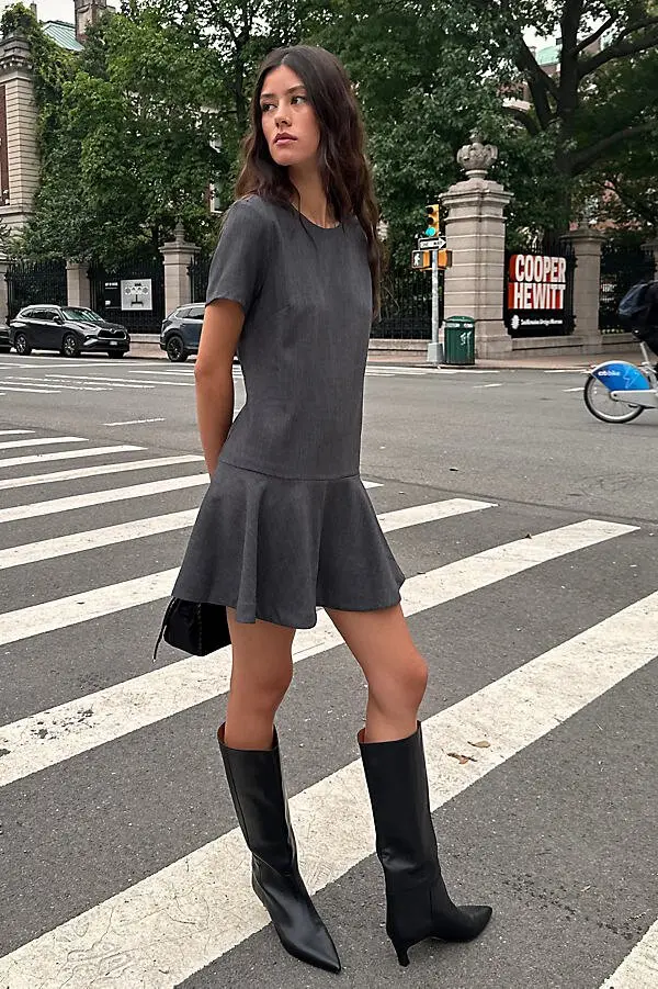 Maeve Drop-waist Mini Swing Dress - Dark Grey