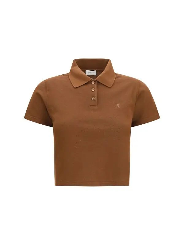 Saint Laurent Cassandre Short Cotton Piqué Polo Shirt - Brown