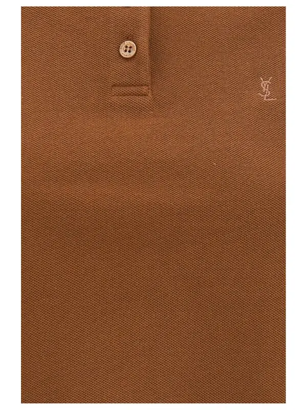 Saint Laurent Cassandre Short Cotton Piqué Polo Shirt - Brown