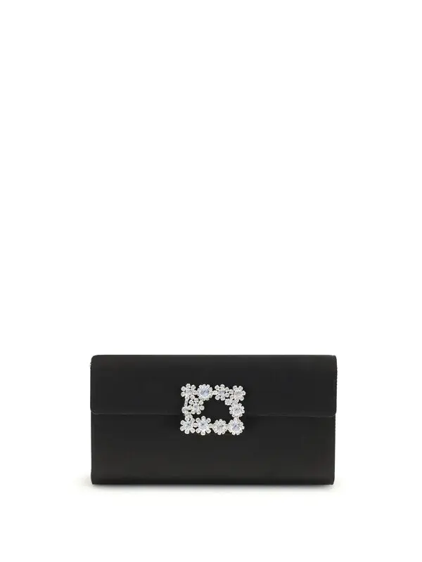 ROGER VIVIER Efflorescence Pochette Satin Clutch With Crystal Embellishment
