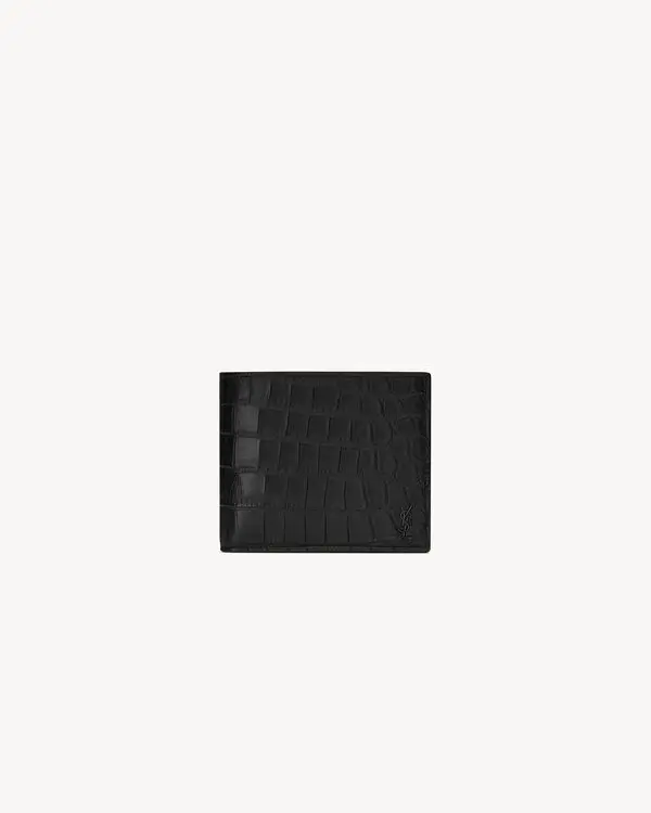 Saint Laurent Tiny Cassandre East/west Wallet In Crocodile-embossed Leather