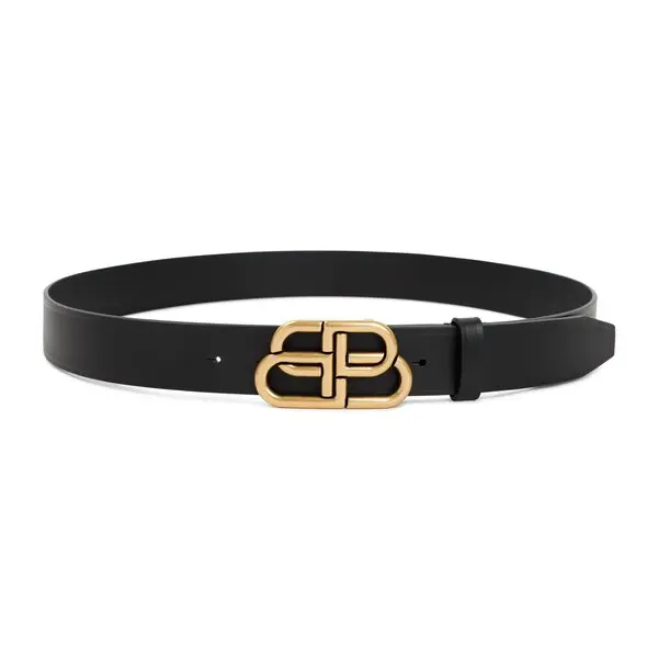 Balenciaga Leather Bb Belt - Black