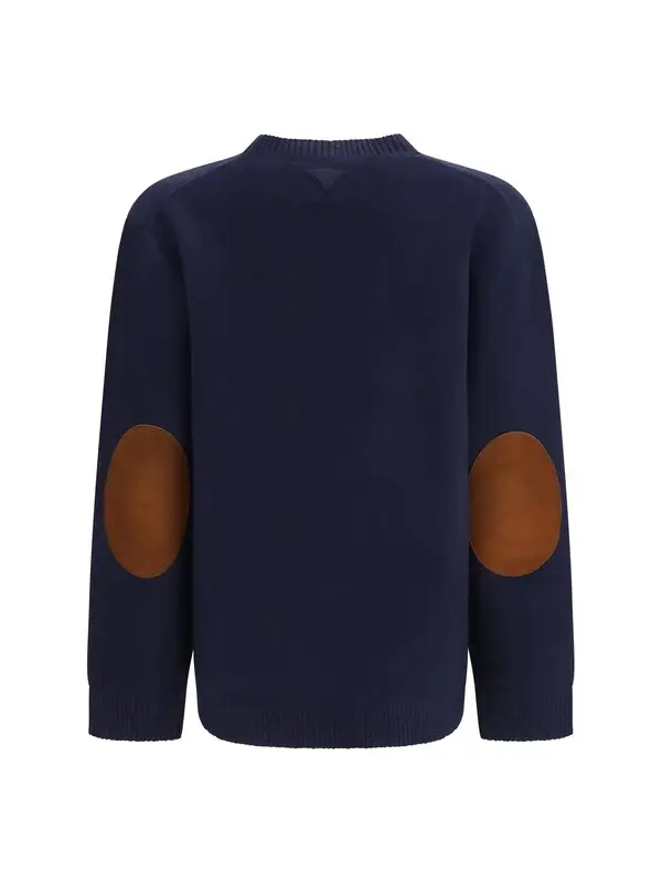 Prada Crewneck Sweater With Suede Elbow Patches