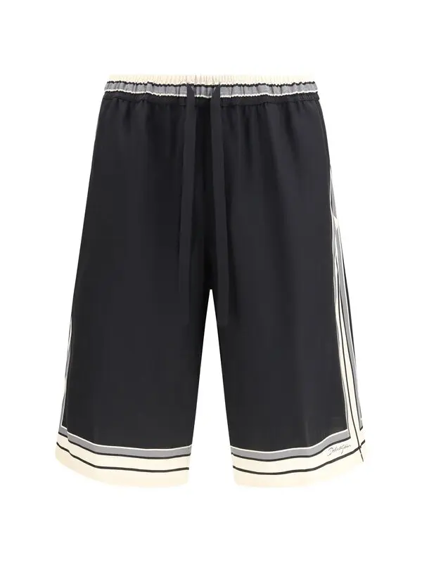 Dolce & Gabbana Drawstring Shorts With Striped Trim - Black