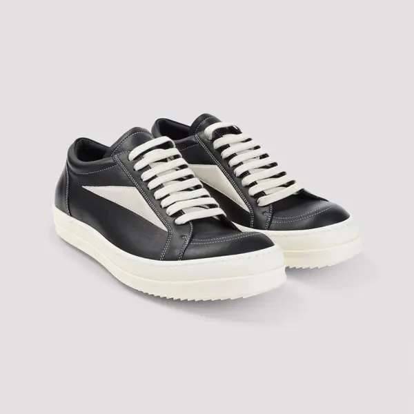 Rick Owens Low Top Leather Sneakers With Contrasting Laces