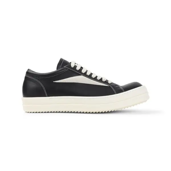 Rick Owens Low Top Leather Sneakers With Contrasting Laces - Black