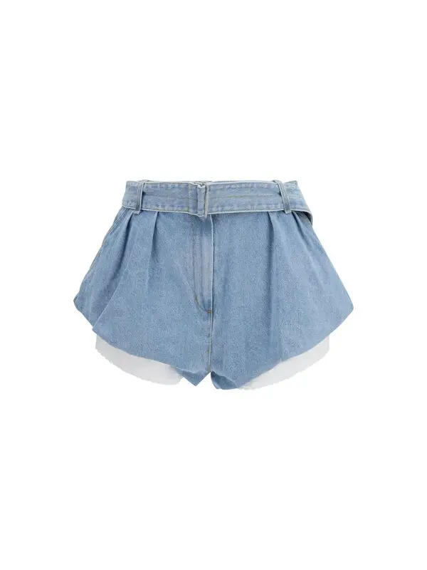 Magda Butrym Flared Denim Shorts With Undershorts - Blue
