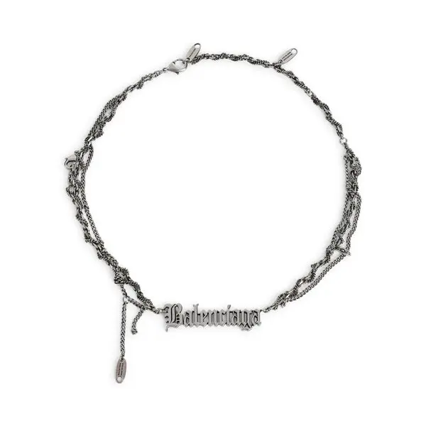 Balenciaga Typo Destroyed Brass Necklace - Silver