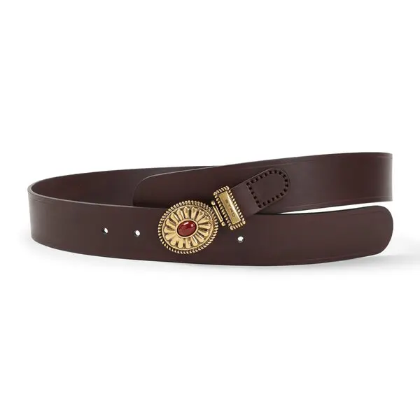Etro Leather Belt With Ornate Buckle - Brown
