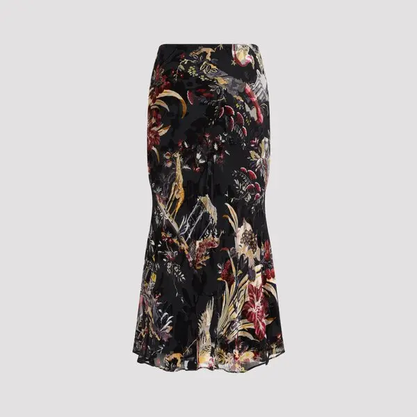 Etro High-waisted Floral And Animal Print Devoré Midi Skirt - Black