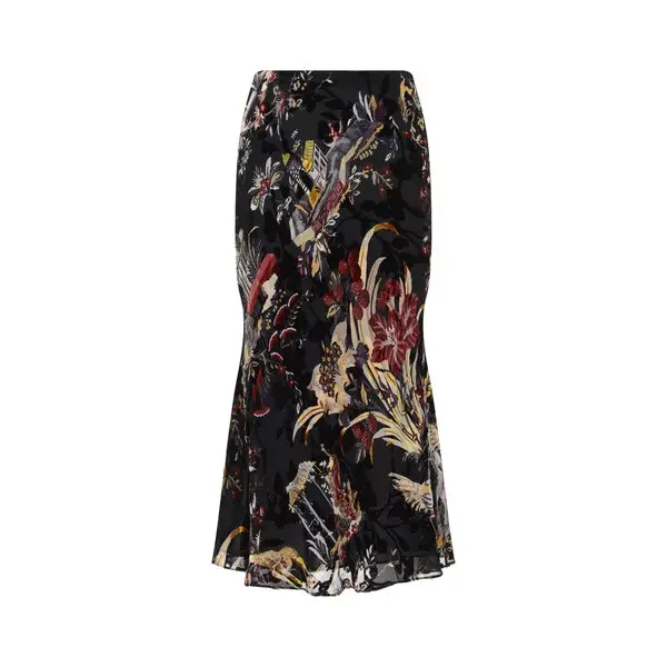 Etro High-waisted Floral And Animal Print Devoré Midi Skirt - Black