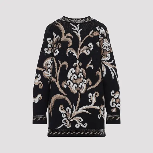 Etro Wool Jacquard Motif Cardigan - Black
