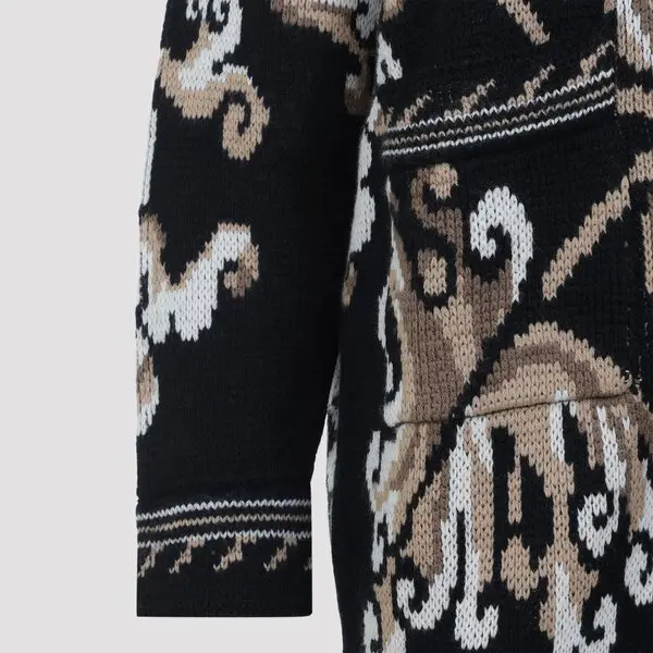 Etro Wool Jacquard Motif Cardigan - Black