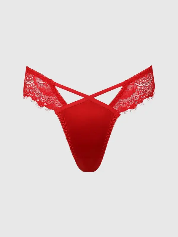 Frederick's Of Hollywood Remi Satin & Lace Thong - Samba Red