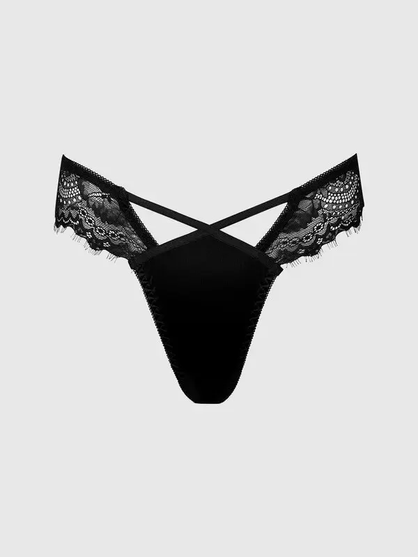 Frederick's Of Hollywood Remi Satin & Lace Thong - Black